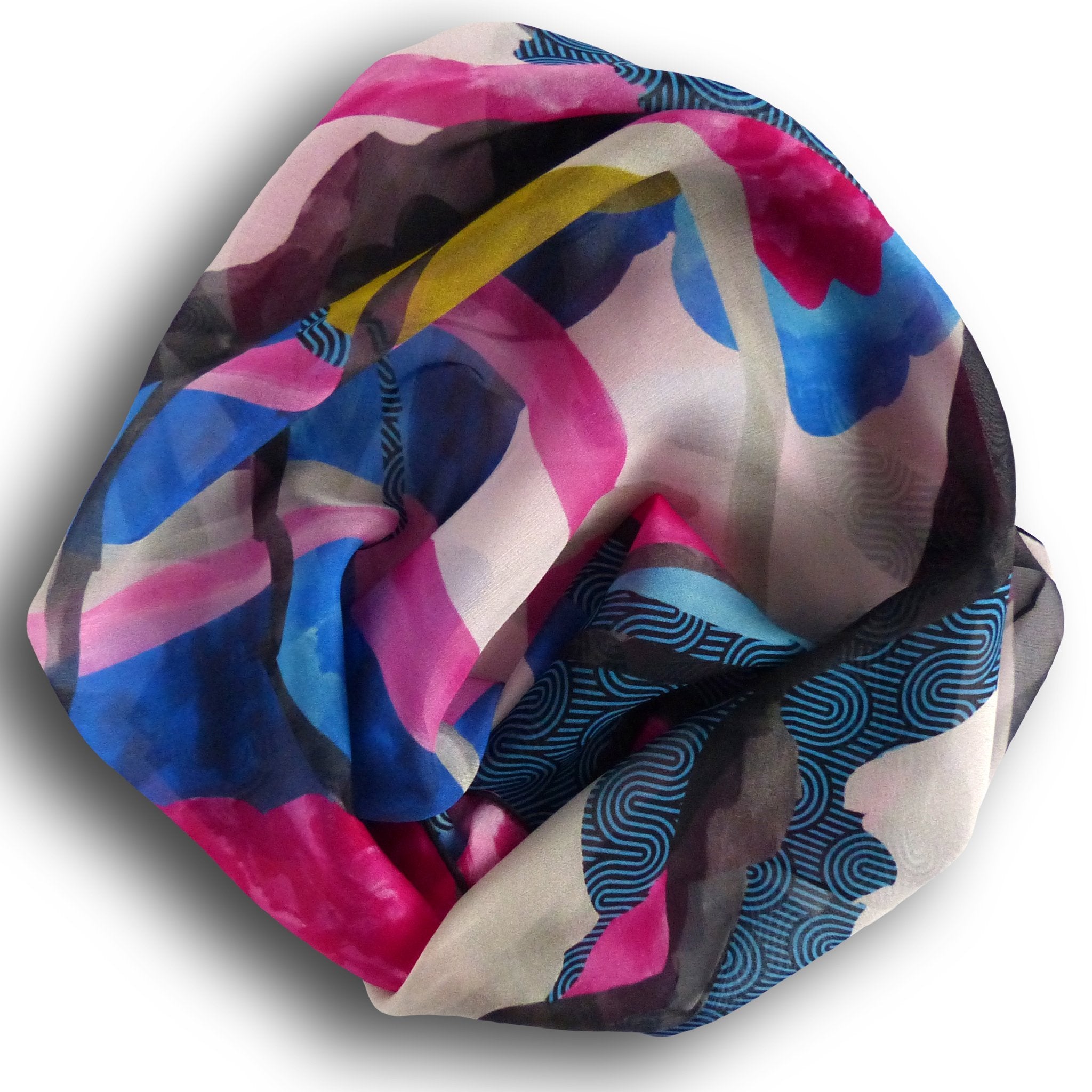 Pure silk chiffon scarf with tree design in pink and blue & MondoMagna